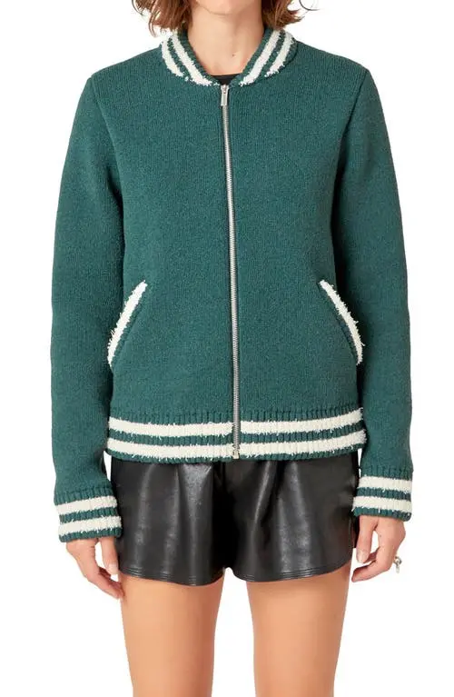 English Factory Knit Bomber Jacket - Green