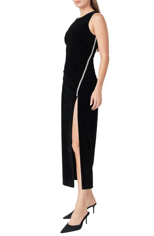 Endless Rose Jewel Trim Velvet Maxi Dress