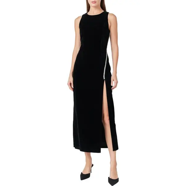 Endless Rose Jewel Trim Velvet Maxi Dress - Black