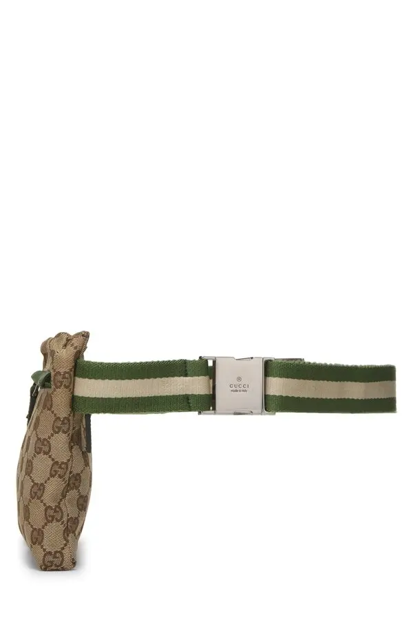 Gucci Beige GG Canvas Double Pouch Belt Bag with Green Trim Pre-Owned Green Original GG Canvas Web Double Pocket Waist  main image 4