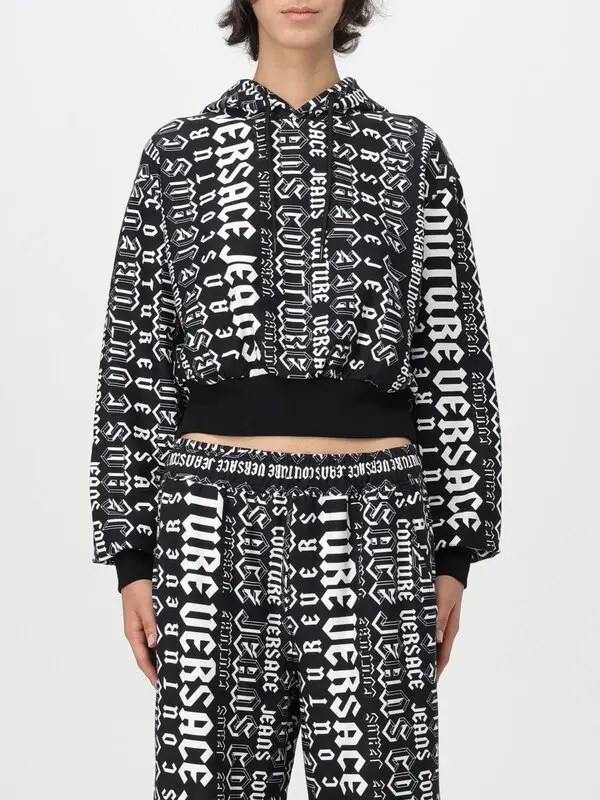 Versace All-over Logo Print Hoodie - Black