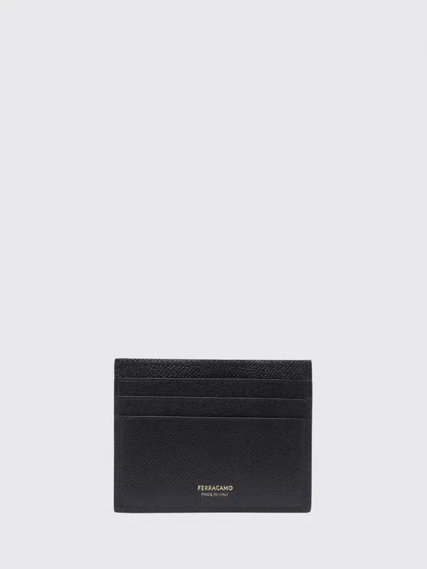 FERRAGAMO Grained Calf Leather Card Holder With Gancini Logo