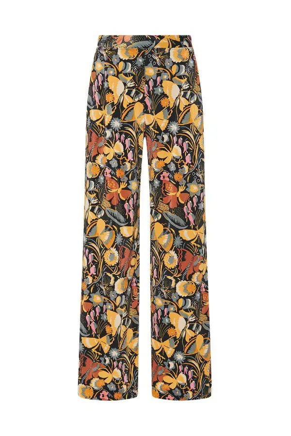 Rosetta Getty Butterfly Floral Velvet Jersey Straight Pull-on Pant