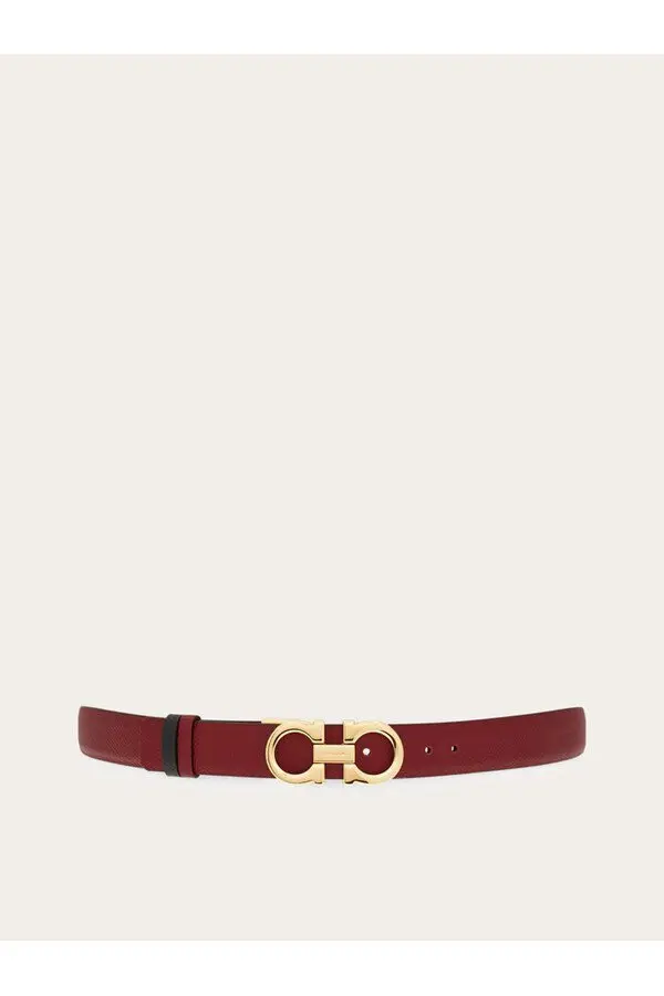 FERRAGAMO Adjustable And Reversible Gancini Belt - Burgundy