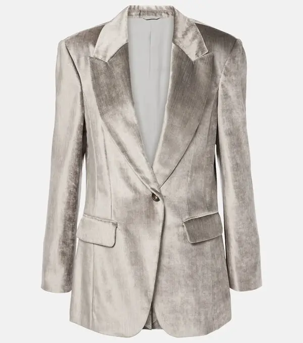 Brunello Cucinelli Cotton-blend Velvet Blazer - Grey