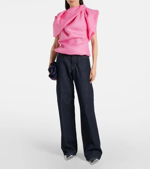 Dries Van Noten Draped Silk Satin Top