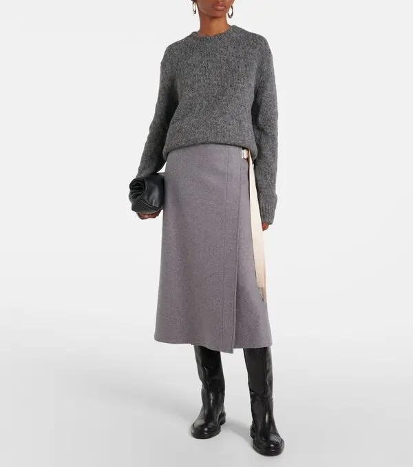 JIL SANDER Wool-blend Wrap Skirt - Grey