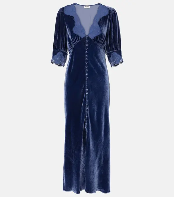 Rixo Simone Lace-trimmed Velvet Maxi Dress