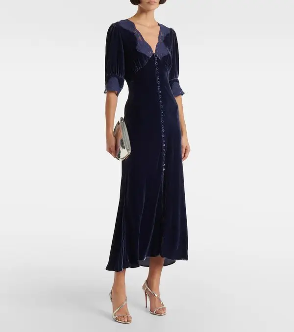 Rixo Simone Lace-trimmed Velvet Maxi Dress