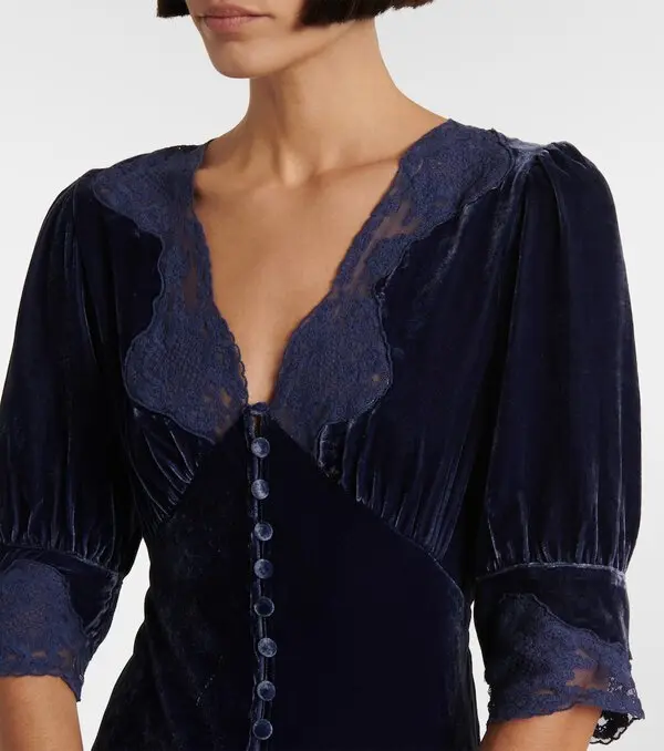 Rixo Simone Lace-trimmed Velvet Maxi Dress
