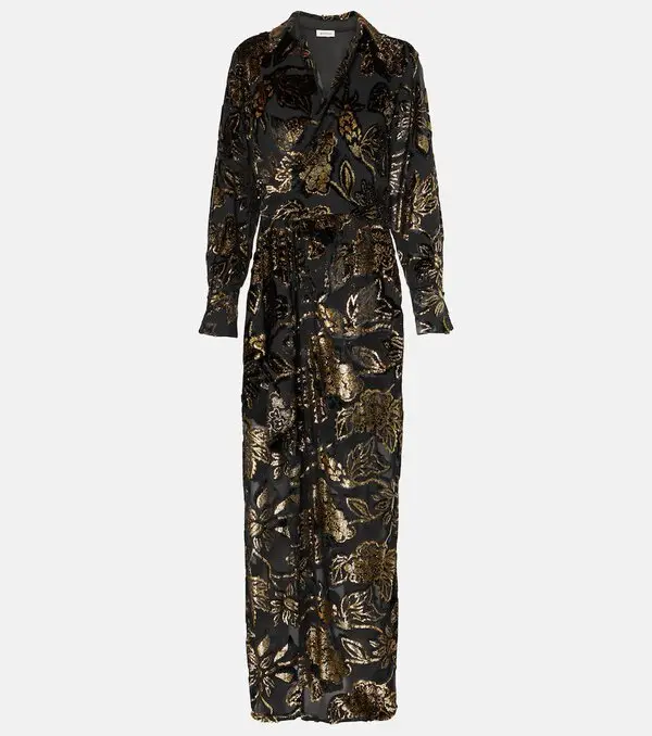 Simkhai Marzia Lamé Velvet Wrap Dress - Black