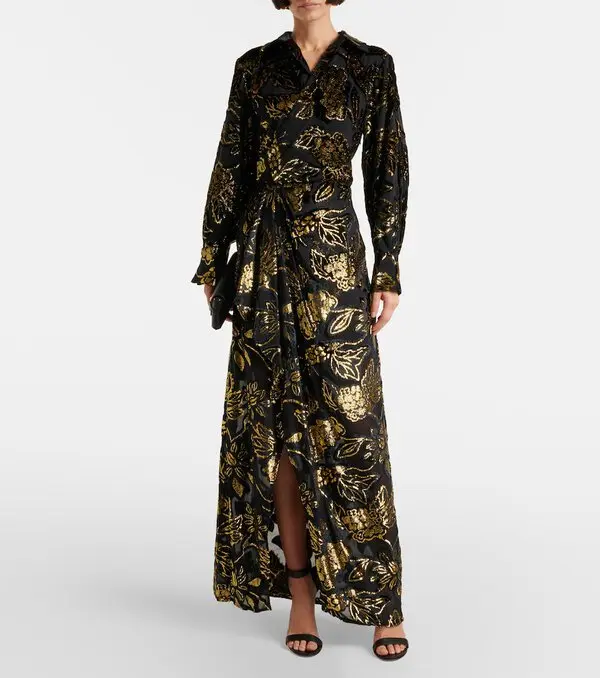 Simkhai Marzia Lamé Velvet Wrap Maxi Dress