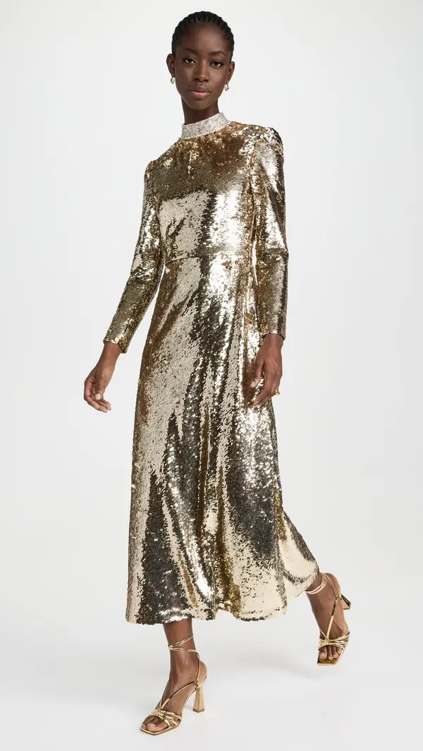 Saloni Jena Sequin Embellished Maxi Dress In Champagne - 70% Off |  Editorialist