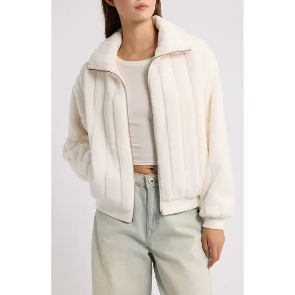 THREAD & SUPPLY Faux Mink Zip Jacket - Ivory