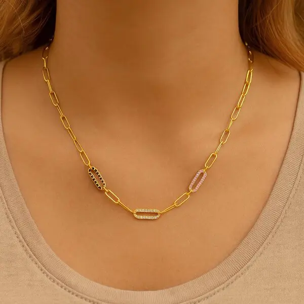 DONATELLO GIAN Name' Crystal Paperclip Necklace - Gold