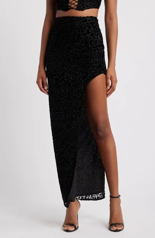 Nasty Gal Leopard Velvet Burnout Slit Skirt