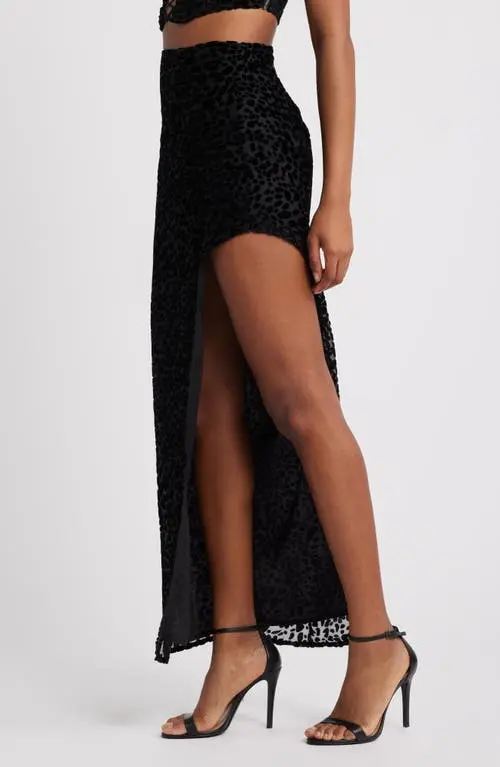 Nasty Gal Leopard Velvet Burnout Slit Skirt