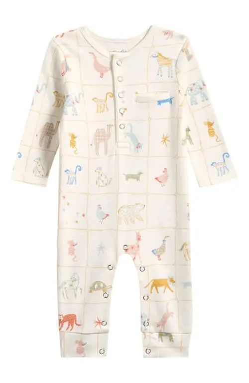PEHR Long Sleeve Organic Cotton Henley Romper - Animal Shuffle