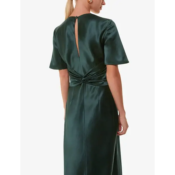 Whistles Avery Twist-Design Satin Midi Dress In Dark Green - 23% Off |  Editorialist