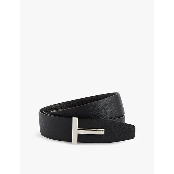 TOM FORD Reversible Leather Belt With Brand Plaque - Brown + Black