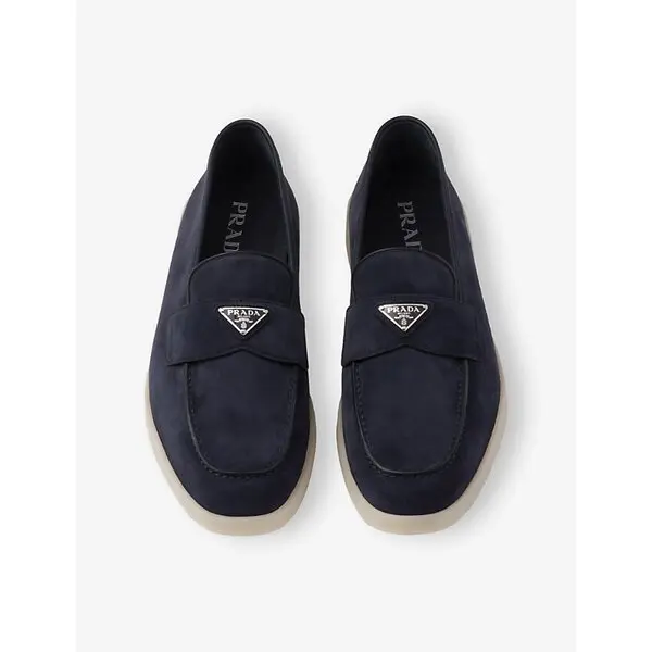 Prada Triangle-plaque Suede Loafers - Black