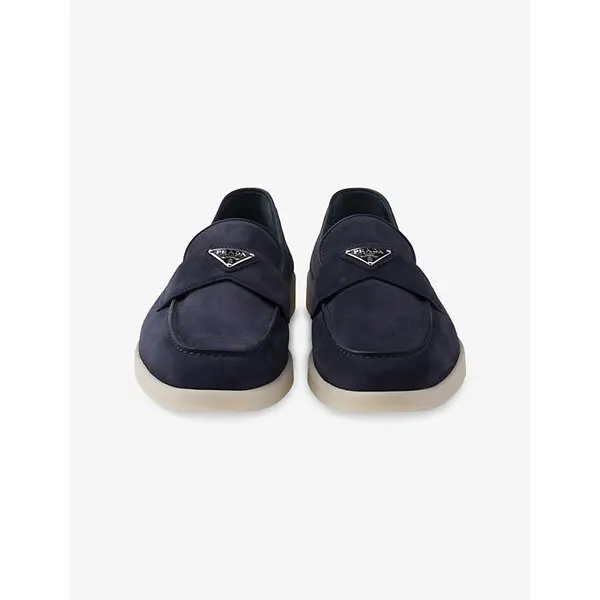 Prada Triangle-plaque Suede Loafers - Black