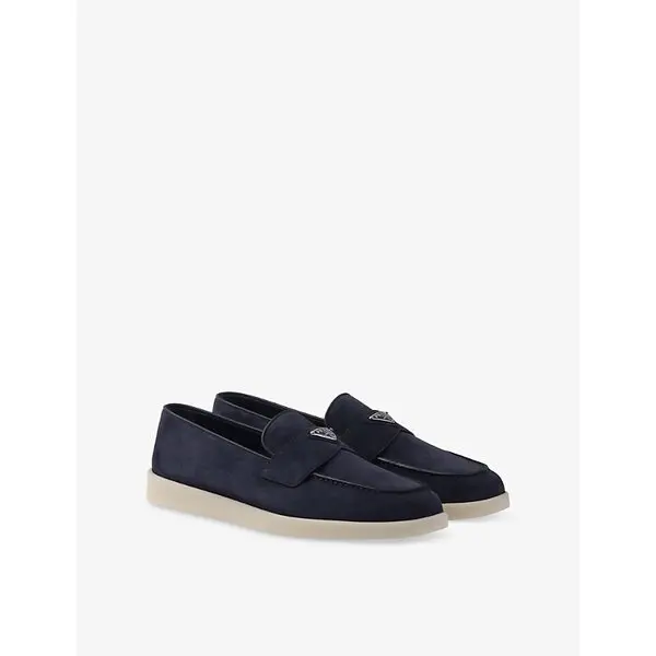 Prada Triangle-plaque Suede Loafers - Black