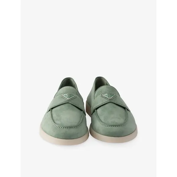 Prada Triangle-plaque Suede Loafers - Green