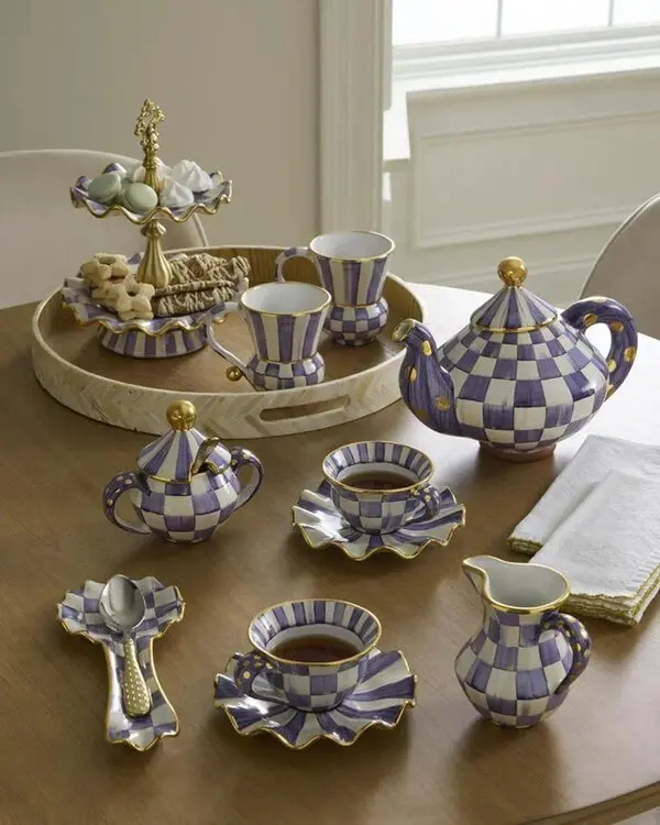 MACKENZIE-CHILDS Violet Check Ceramic Creamer