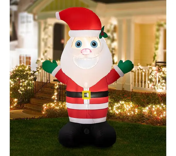 GLITZHOME 8ft Lighted Indoor Outdoor Musical Santa Inflatable - One-color