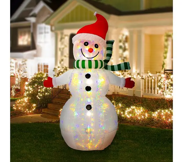 GLITZHOME 8ft Lighted Indoor Outoor Icy Snowmaninflatable - One-color
