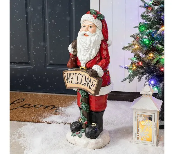 GLITZHOME 28h Welcome Christmas Santa Porch D Ecor - One-color