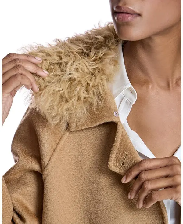 MAXIMILIAN Belted Wool Coat With Fur Collar - Camel