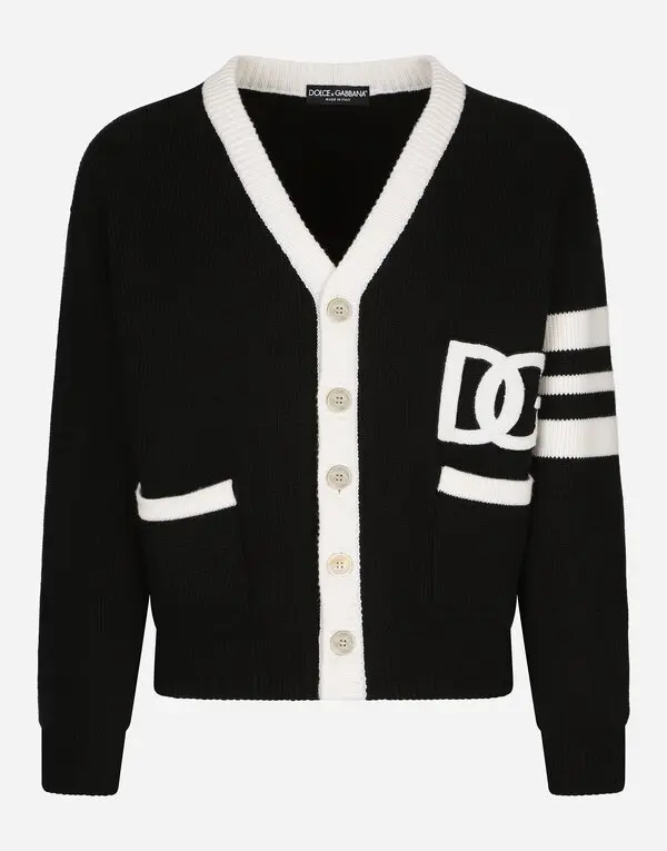 Dolce & Gabbana Wool Fisherman’s Rib Cardigan With Dg Logo - Multicolor