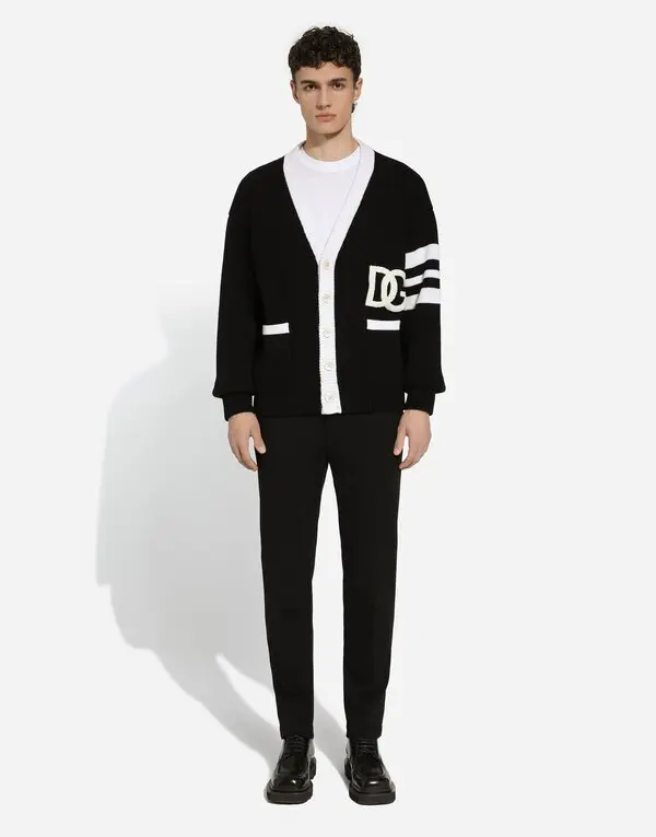 Dolce & Gabbana Wool Fisherman’s Rib Cardigan With Dg Logo - Multicolor