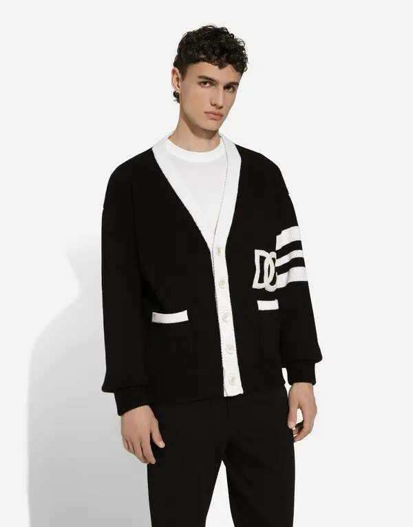 Dolce & Gabbana Wool Fisherman’s Rib Cardigan With Dg Logo - Multicolor