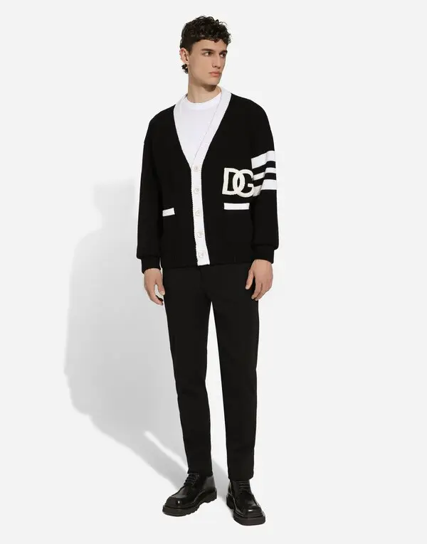 Dolce & Gabbana Wool Fisherman’s Rib Cardigan With Dg Logo - Multicolor