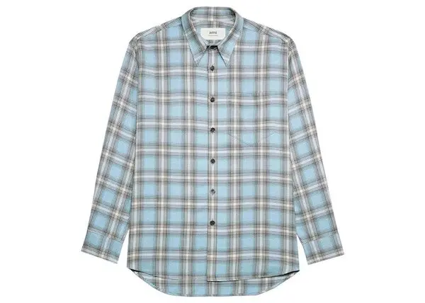 AMI Paris Longsleeved Checkered Knitted Shirt - Blue