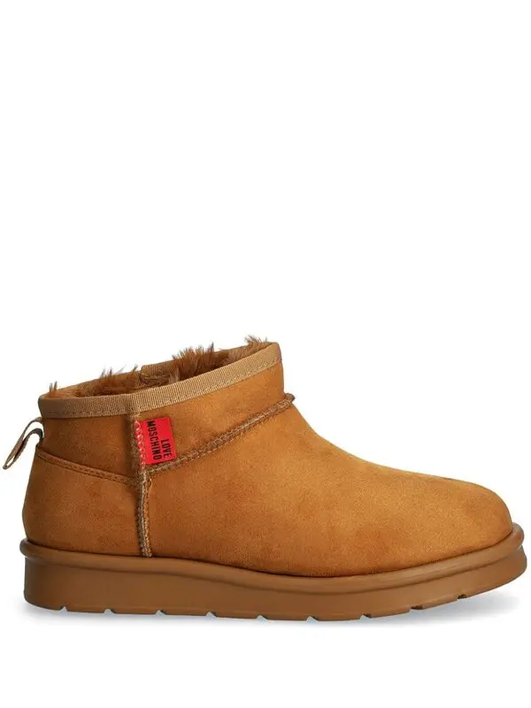 Moschino Logo-patch Shearling Boots - Brown