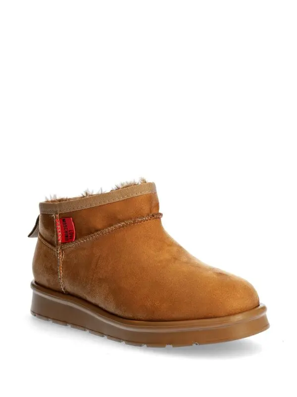 Moschino Logo-patch Shearling Boots - Brown