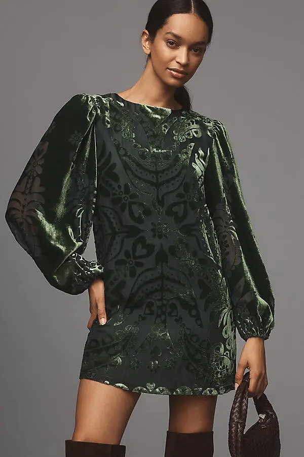 farm rio velvet mini dress Farm Rio Embroidered Velvet Mini Dress