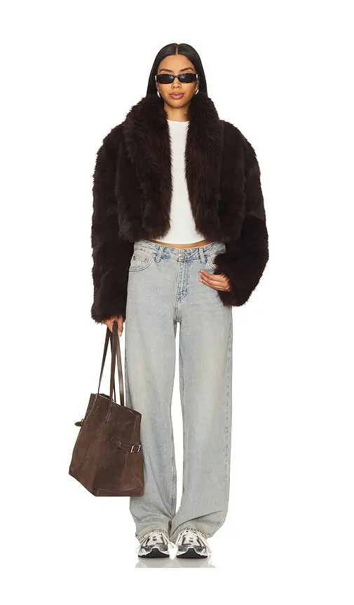 AFRM Stephanie Barrel Crop Faux Fur Jacket - Java