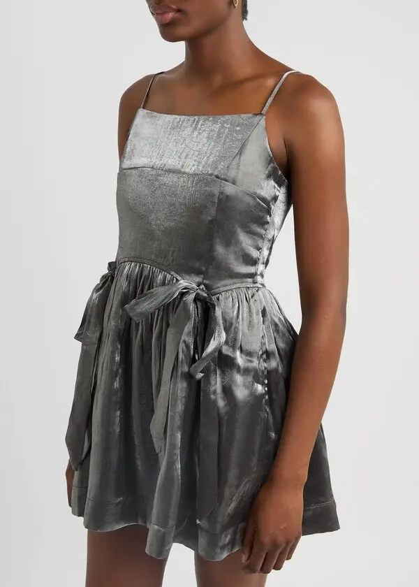 damson madder silver dress Damson Madder Bora Shirred Mini Dress