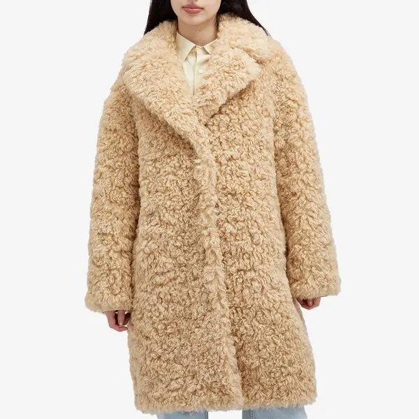 STAND STUDIO Camille Cocoon Midi Faux Fur Coat - Natural Beige