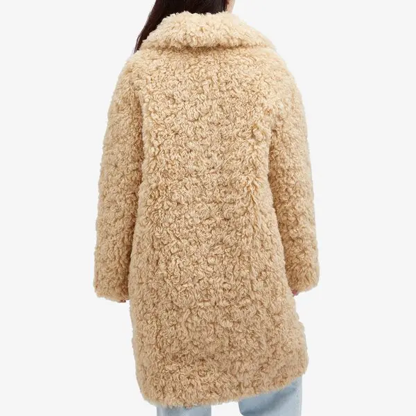 STAND STUDIO Camille Cocoon Midi Faux Fur Coat - Natural Beige