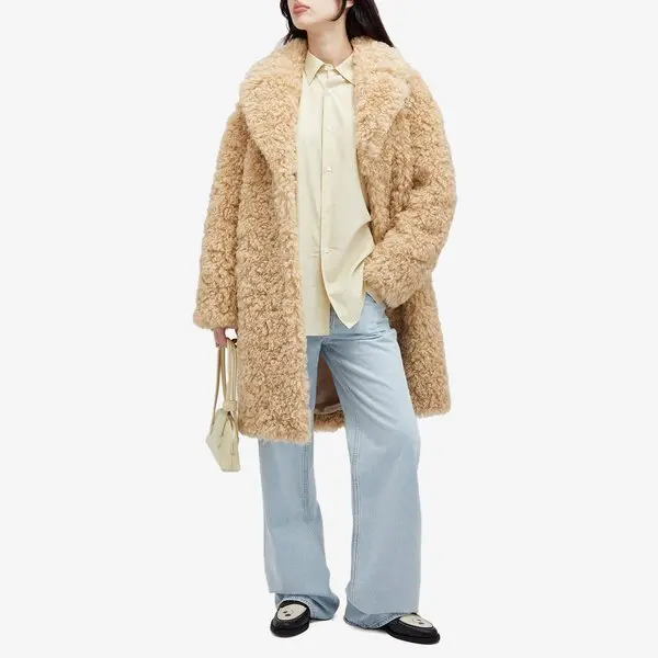 STAND STUDIO Camille Cocoon Midi Faux Fur Coat - Natural Beige