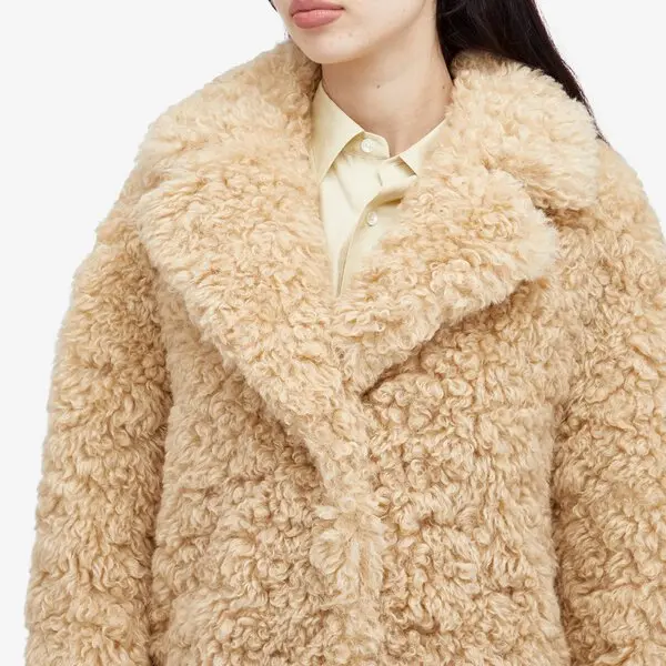 STAND STUDIO Camille Cocoon Midi Faux Fur Coat - Natural Beige