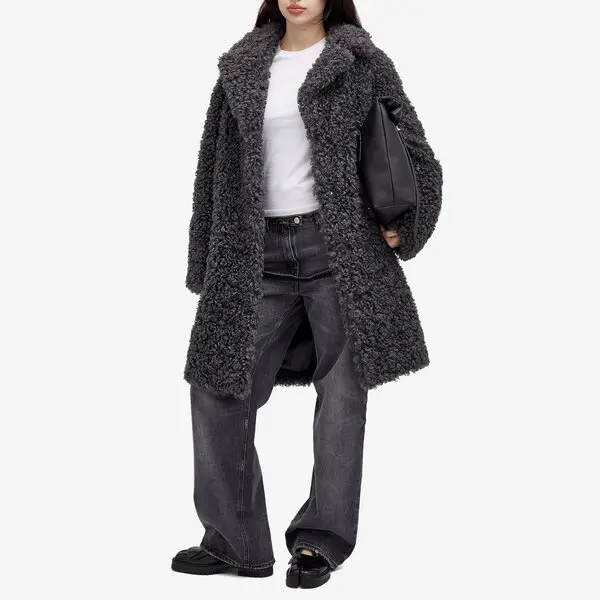 STAND STUDIO Camille Cocoon Midi Faux Fur Coat - Smoke Grey