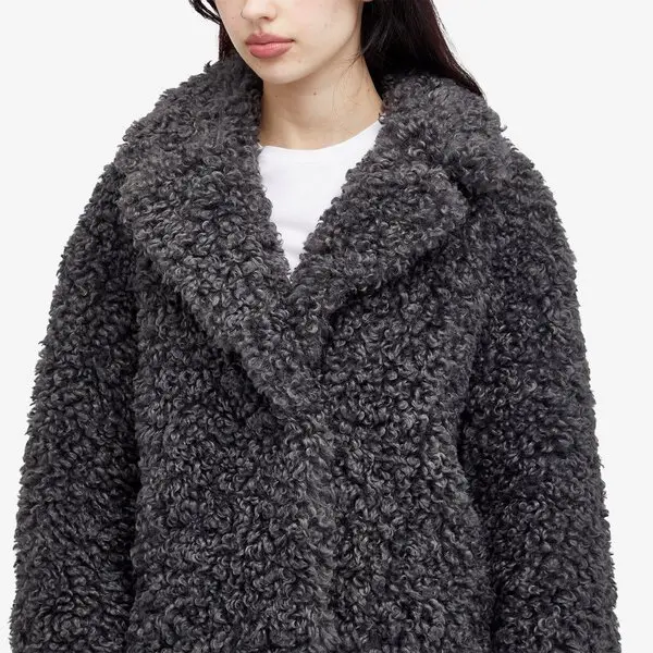 STAND STUDIO Camille Cocoon Midi Faux Fur Coat - Smoke Grey