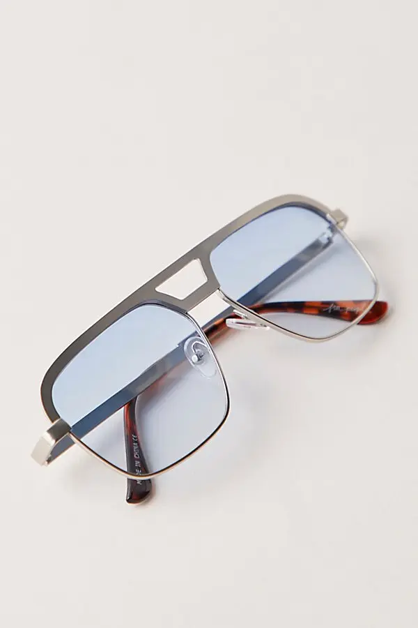 Free People Metal Aviator Sunglasses - Silver/Blue 